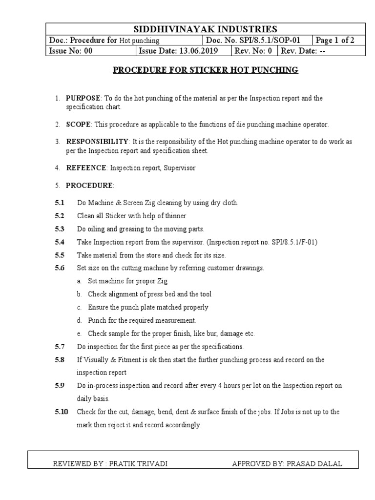 Procedure For Hot Punching | PDF | Secondary Sector Of The Economy