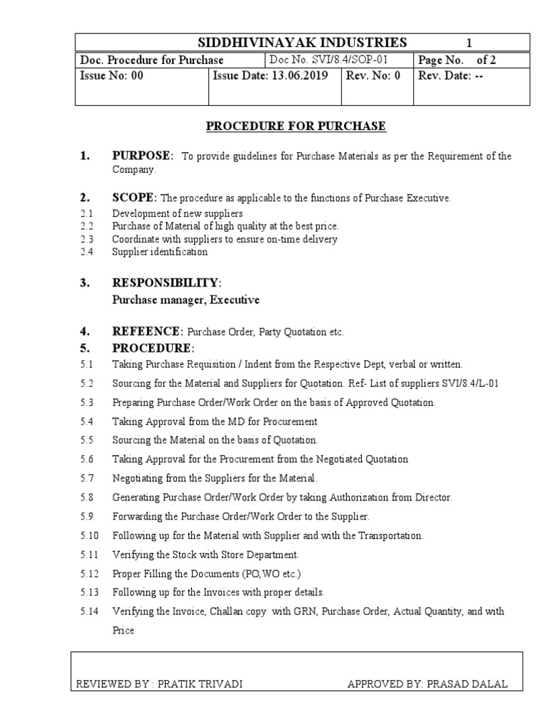 Procedure For Purchase | PDF | Procurement | Audit