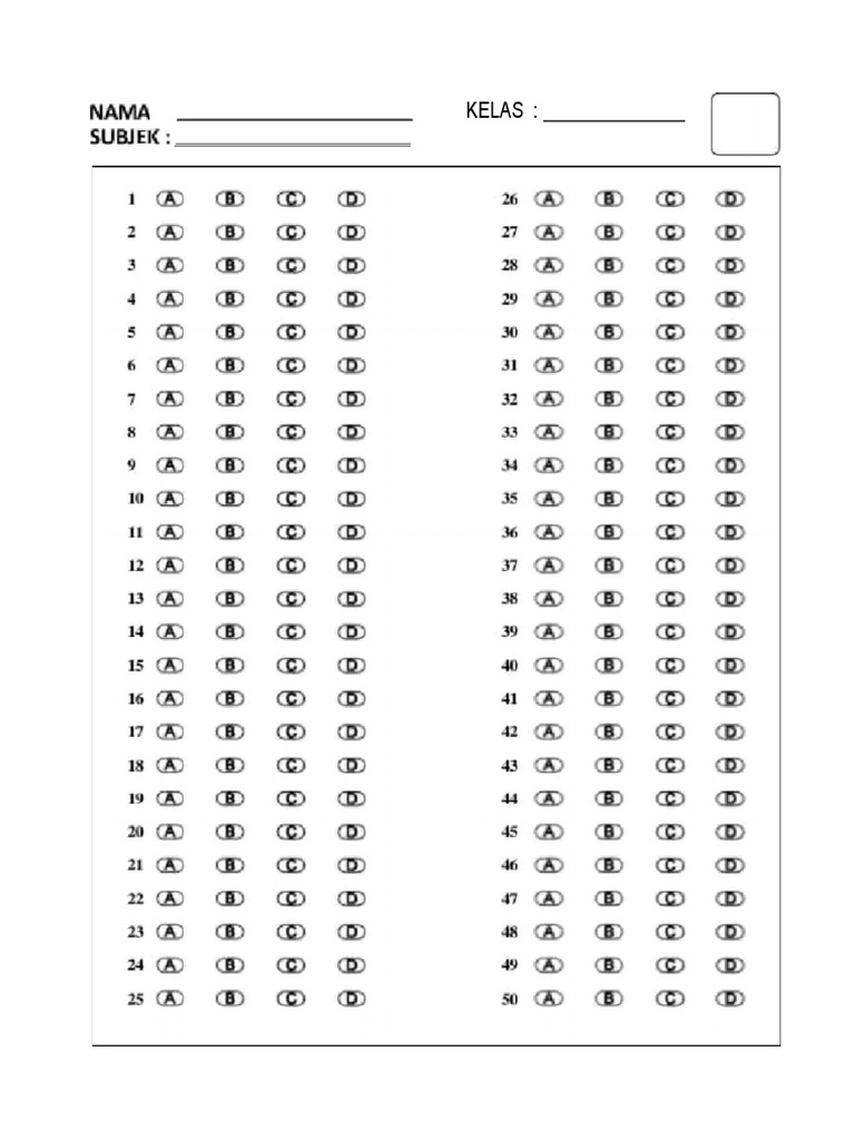 Borang Omr 50 Soalan | PDF