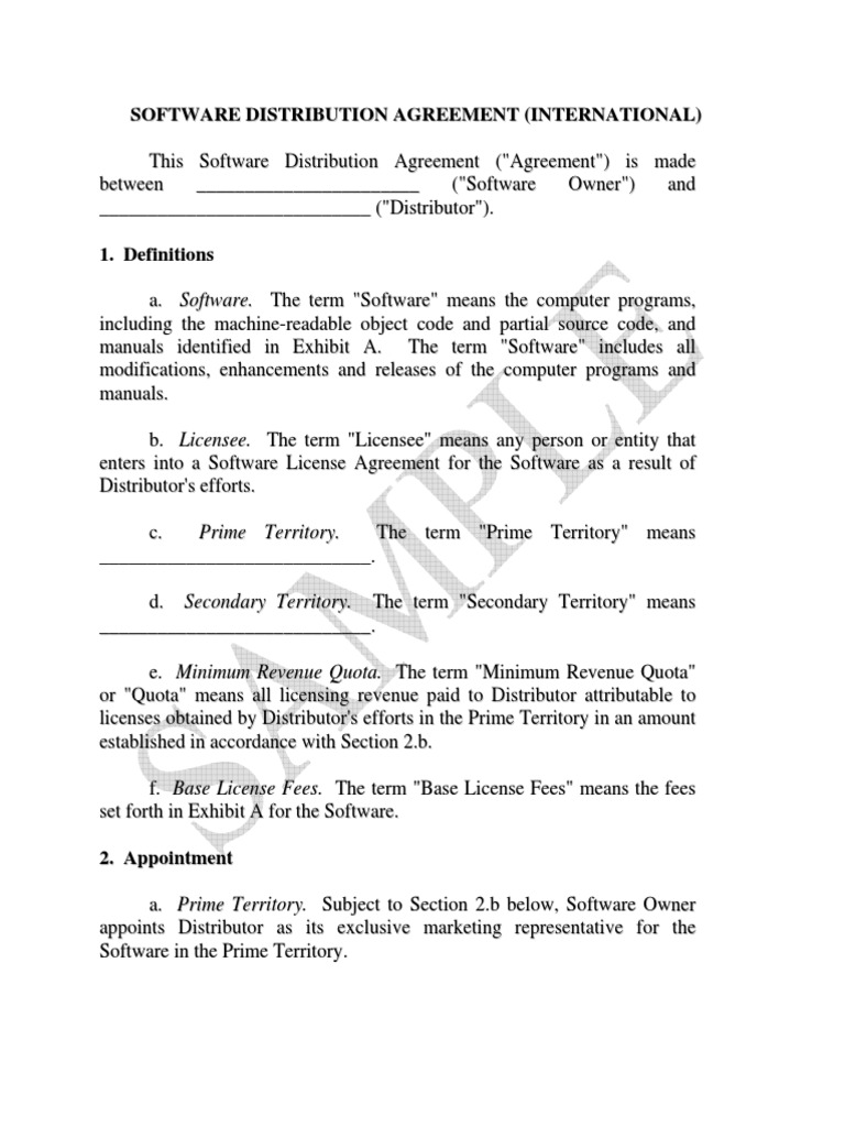 Software Distribution Agreement (International) | PDF | License ...