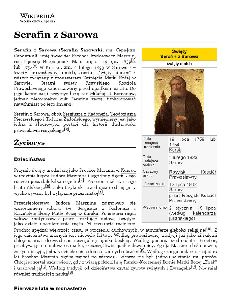 Serafin Z Sarowa - Wikipedia, Wolna Encyklopedia | PDF