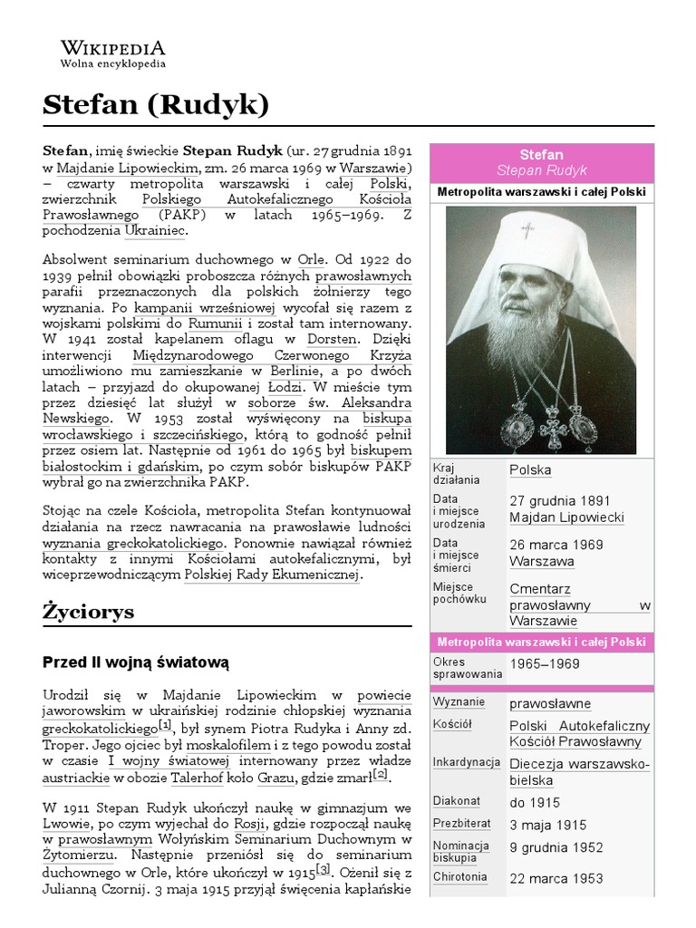 Stefan (Rudyk) - Wikipedia, Wolna Encyklopedia | PDF