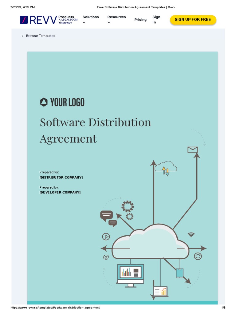Free Software Distribution Agreement Templates - Revv | PDF | Indemnity ...
