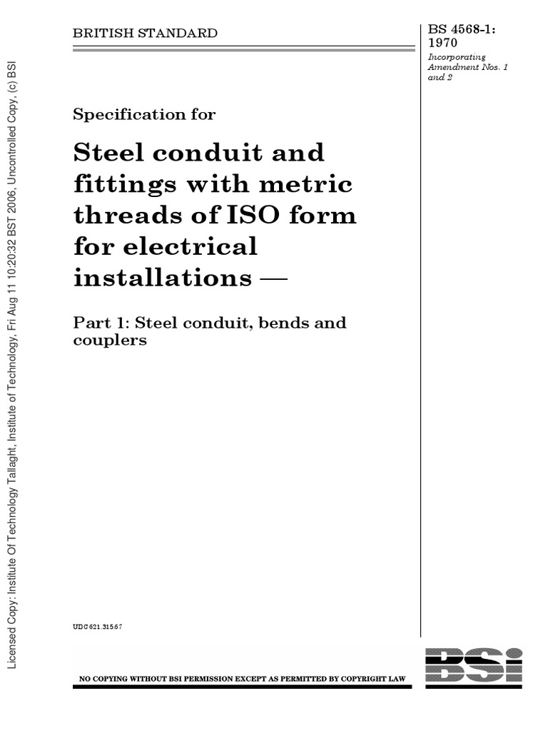 BS 4568-1 1970 Steel Conduit Fittings | PDF | Pipe (Fluid Conveyance ...