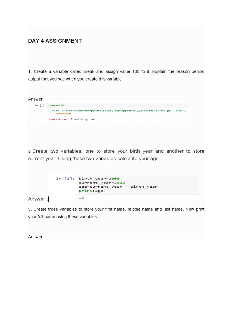 Day 4 Assignment | PDF | Area | Variable (Mathematics)