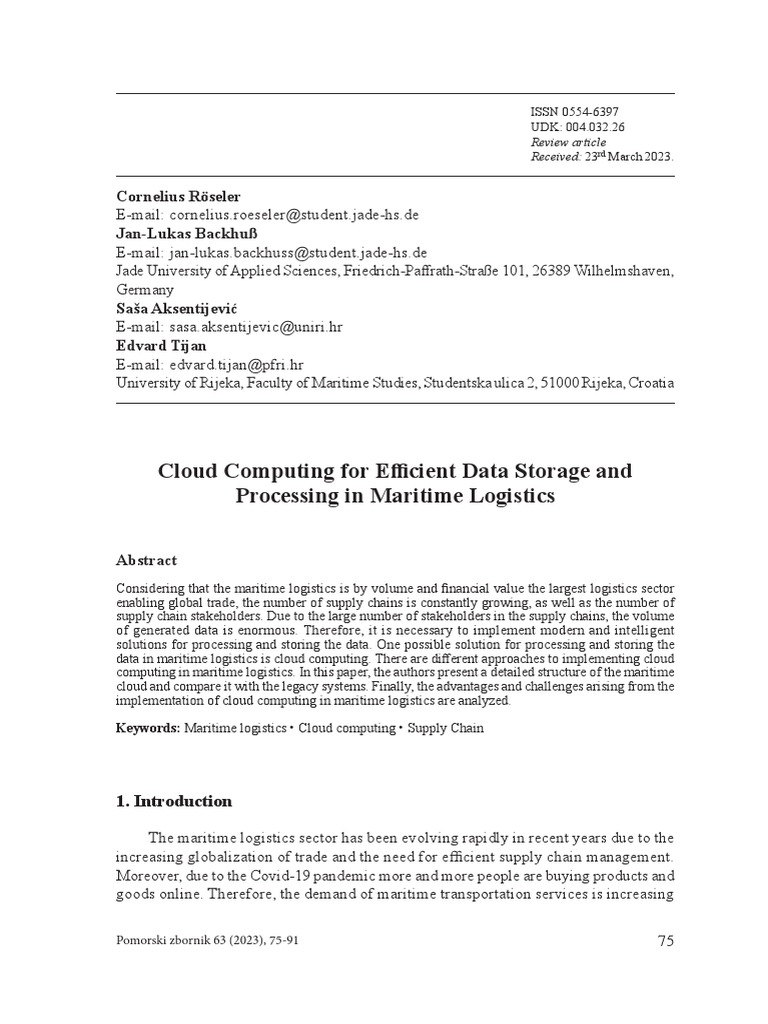 Cloud Computing For Efficient Data Storage and Processing in Maritime Logistics | Download Free ...