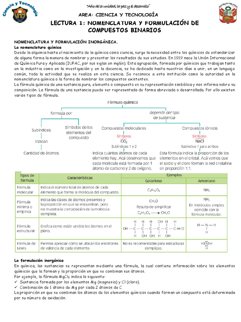 Lectura 1 - IV Unidad 3º Grado Cyt | PDF | Química | Compuestos químicos