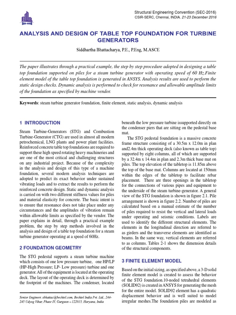 Keywords: Steam Turbine Generator Foundation, Finite Element, Static Analysis, Dynamic Analysis ...