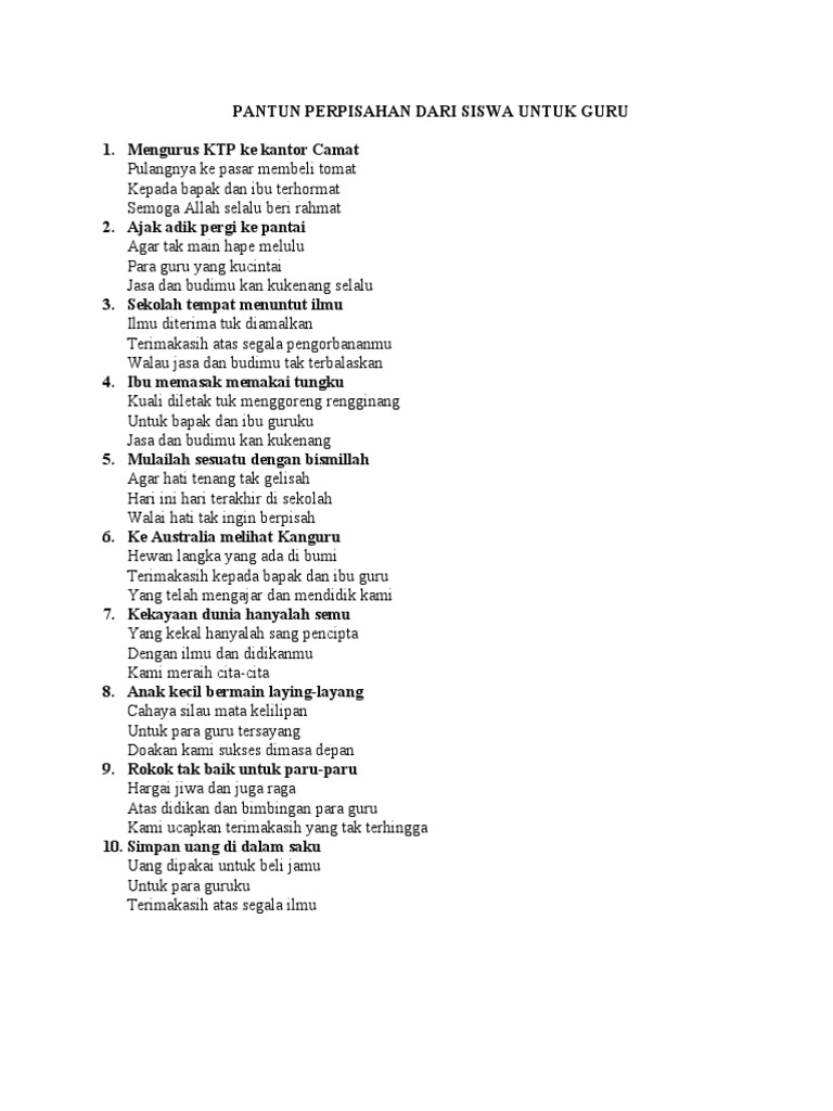 Pantun Perpisahan Dari Siswa Untuk Guru | PDF
