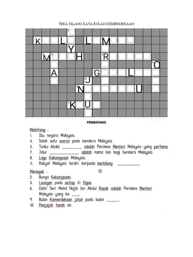 Teka Silang Kata Bulan Kemerdekaan | PDF