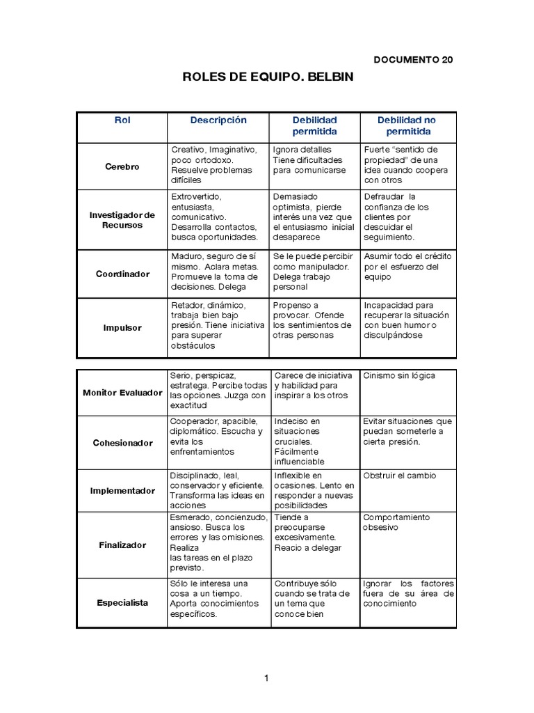 Roles de Equipo según Belbin | PDF | Sicología
