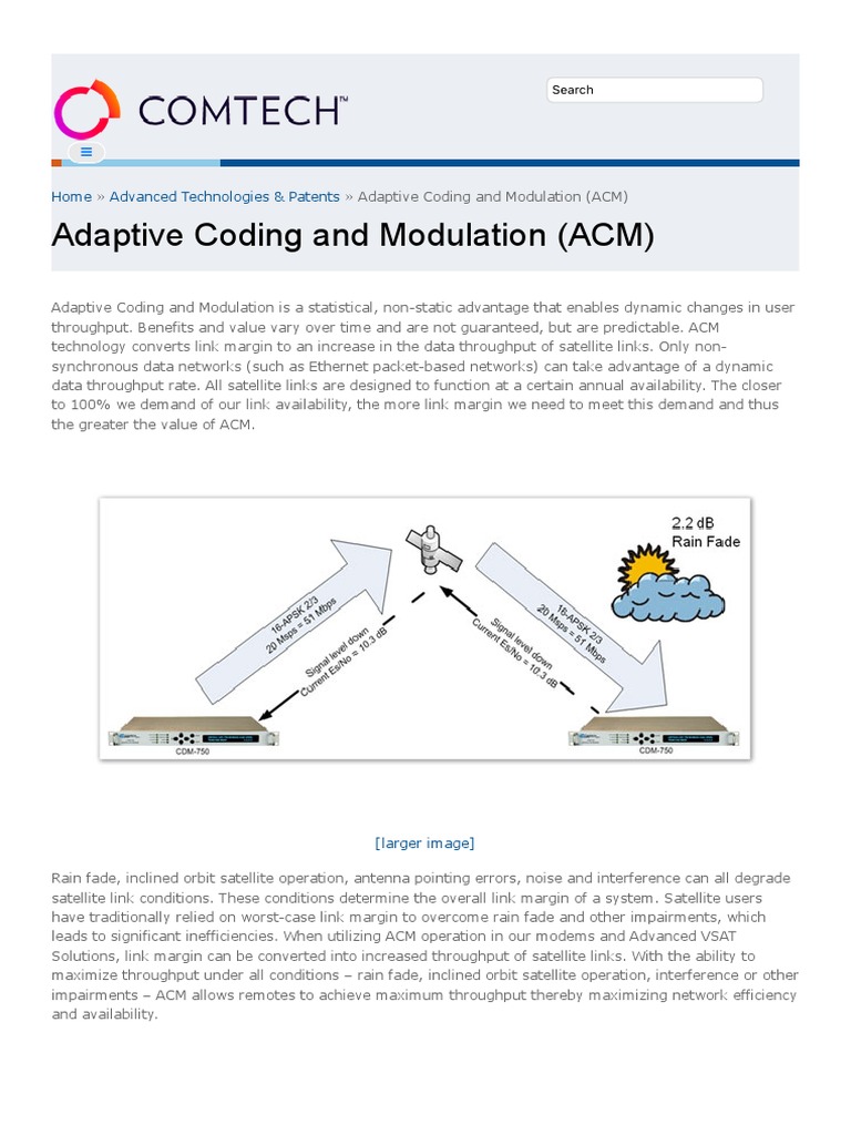 Adaptive Coding And Modulation Acm Comtech Ef Data Pdf Communications Satellite