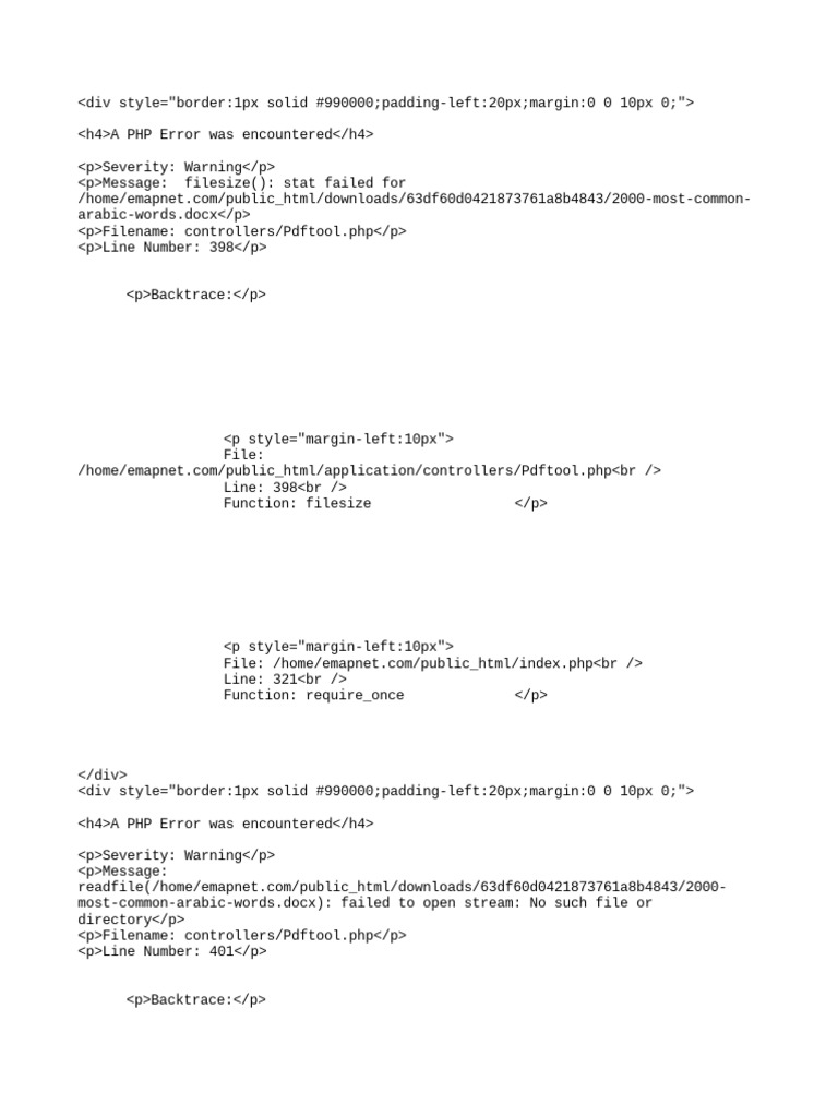 PHP Error: Missing Arabic Words File | PDF | Computers