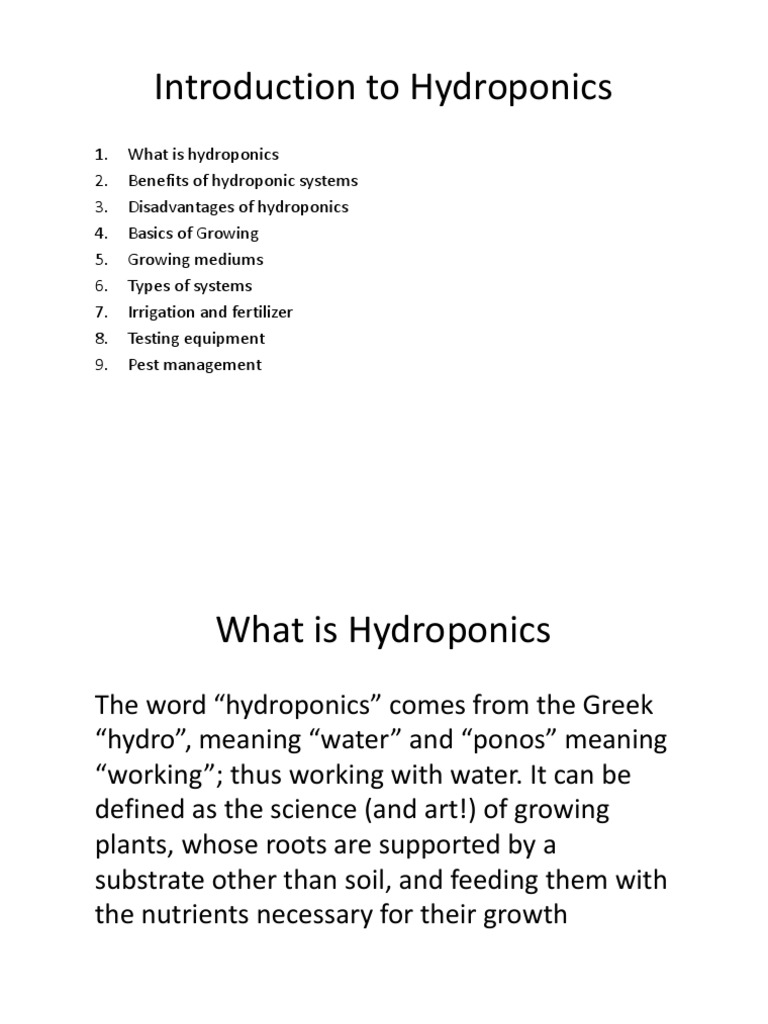 Introduction To Hydroponics | PDF | Hydroponics | Plants