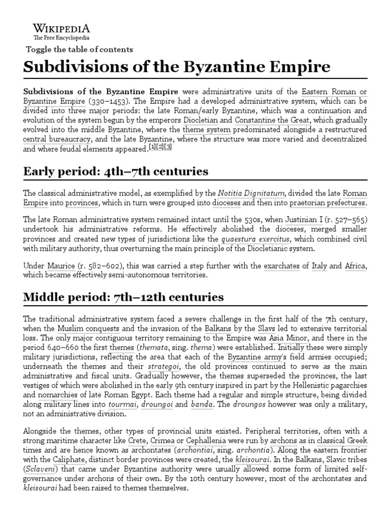Subdivisions of The Byzantine Empire - Wikipedia | Download Free PDF | Byzantine Empire | Roman ...