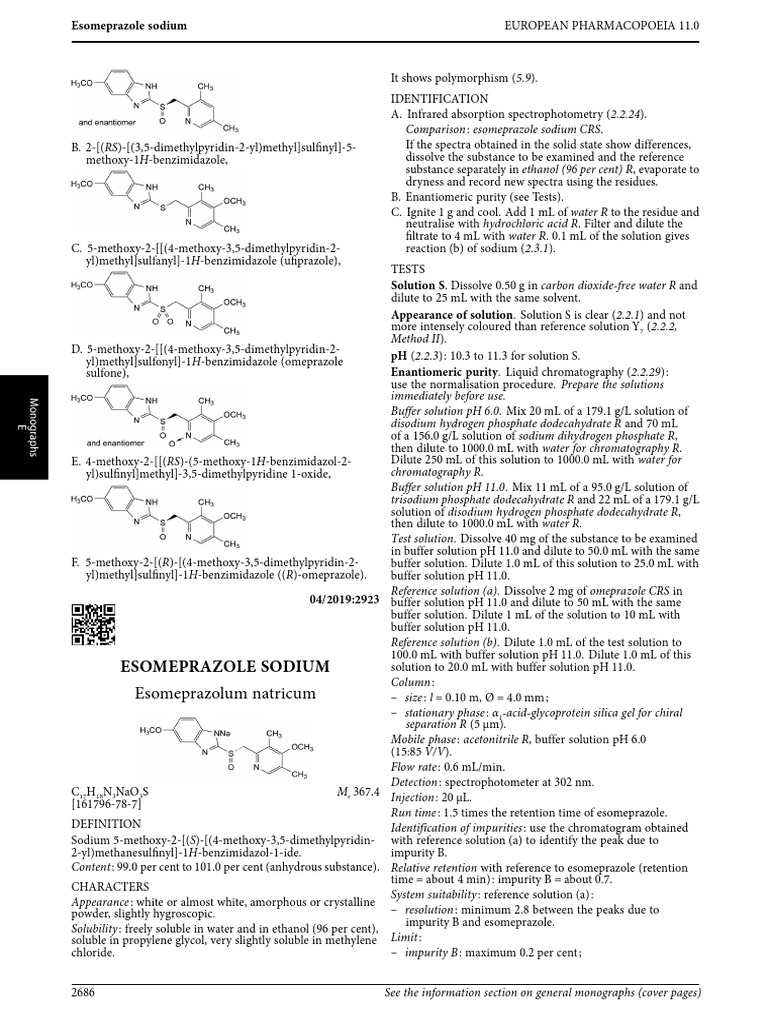 Esomeprazole Sodium EP 11.0 | PDF | Solubility | Chromatography