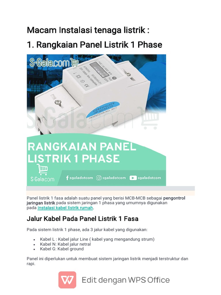 Rangkaian Panel Listrik 1 Phase | PDF