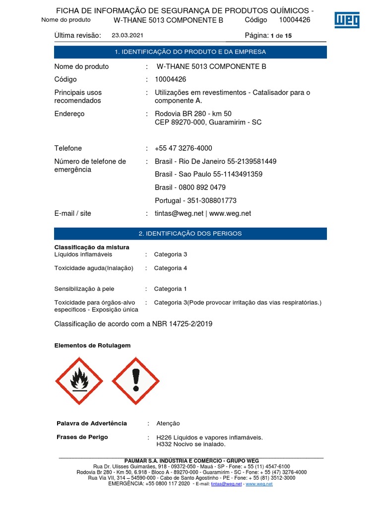 W-Thane 5013 Componente B | PDF | Desperdício | Setor secundário da economia