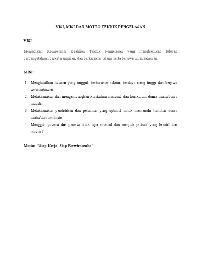 Visi, Misi Dan Motto Teknik Pengelasan | PDF