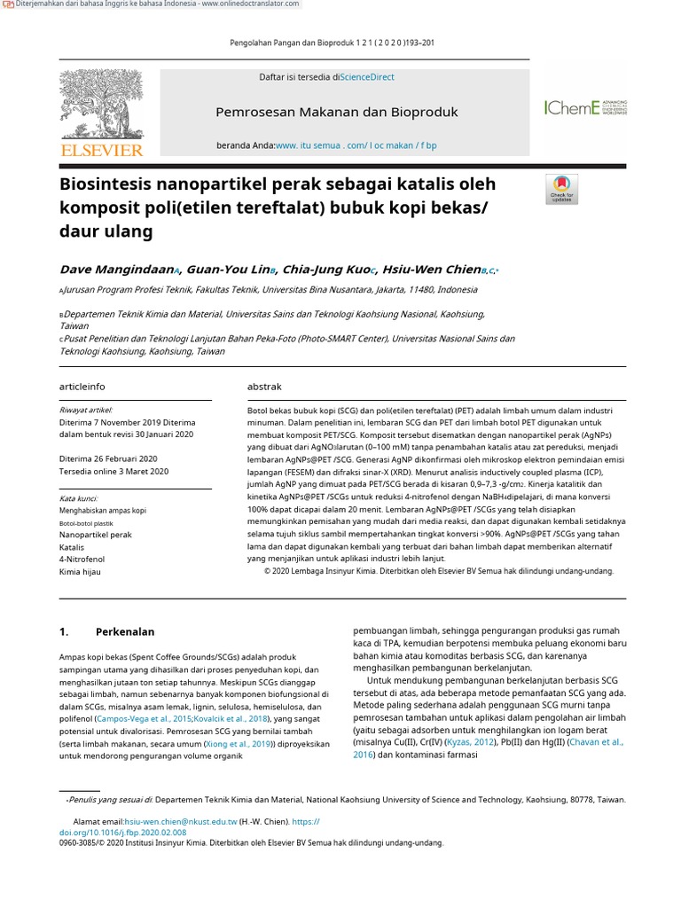 Biosynthesis of Silver Nanoparticles As Catalyst by Spent Coffee Ground ...
