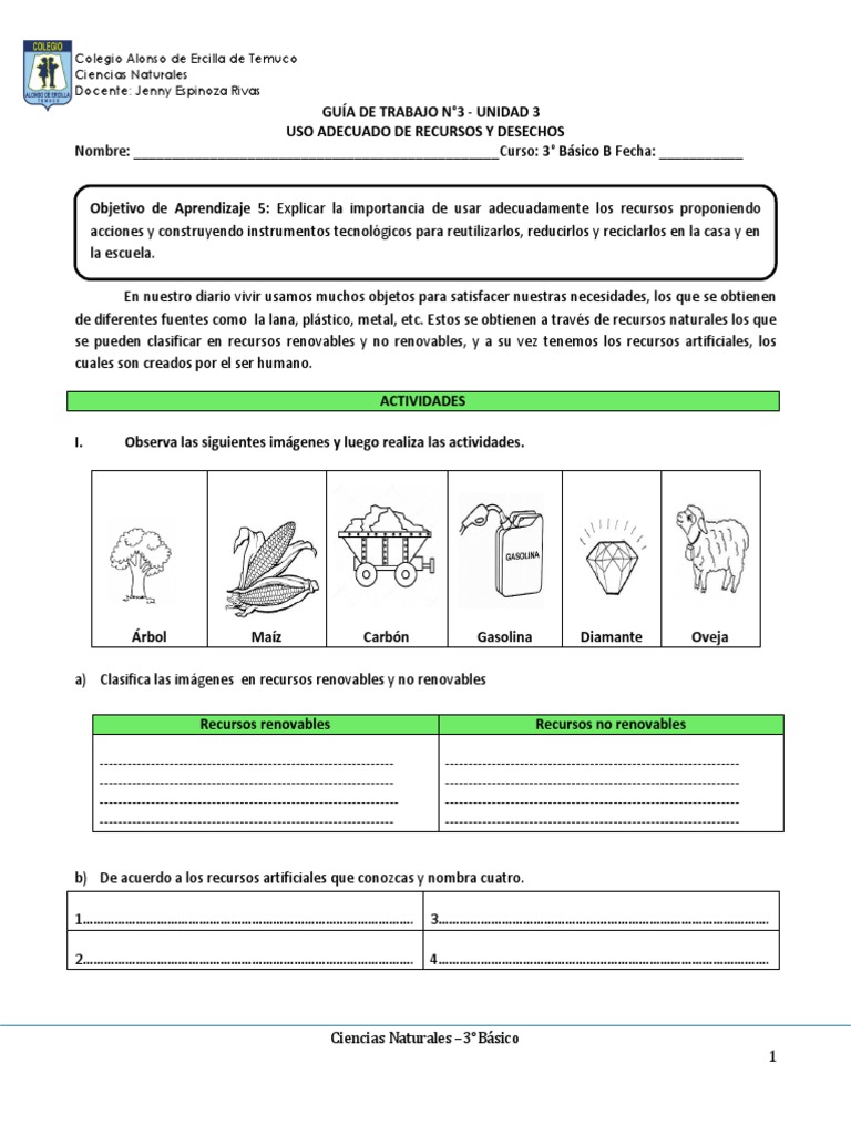 Guia de Trabajo N°3-Unidad 3-Ciencias Naturales-3° Básico B-Uso ...