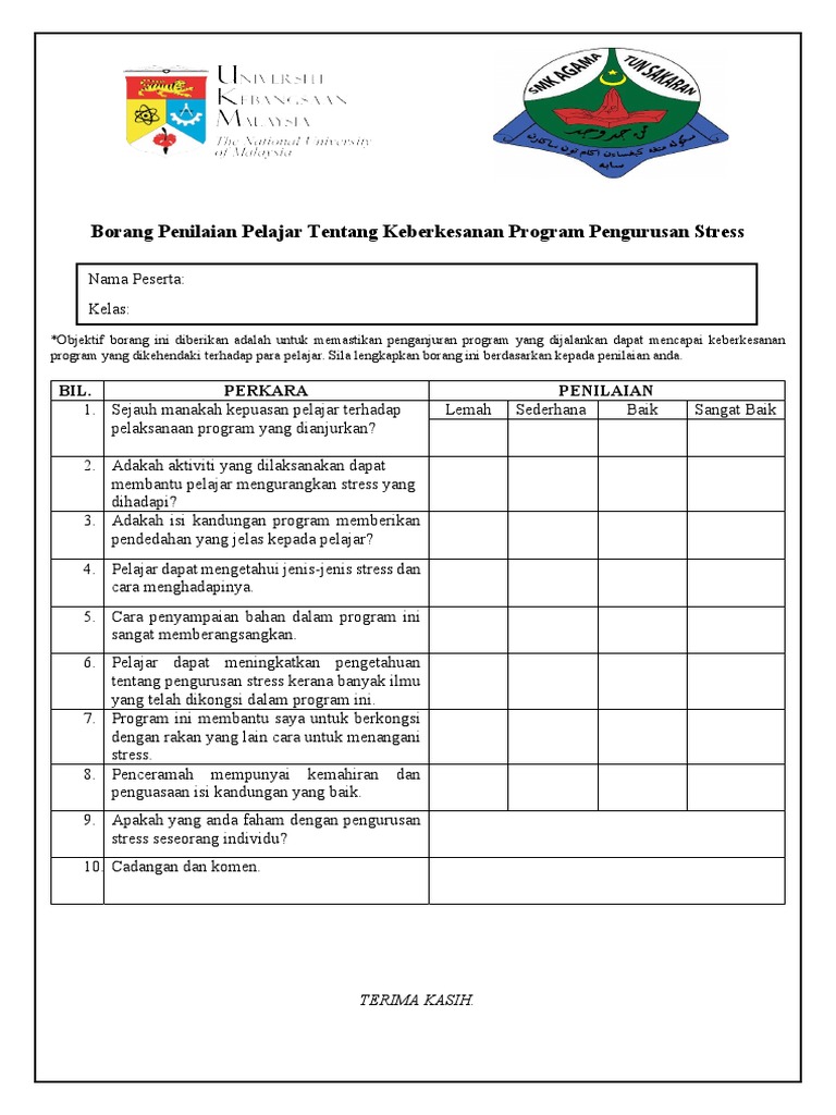 Borang Penilaian Pelajar | PDF