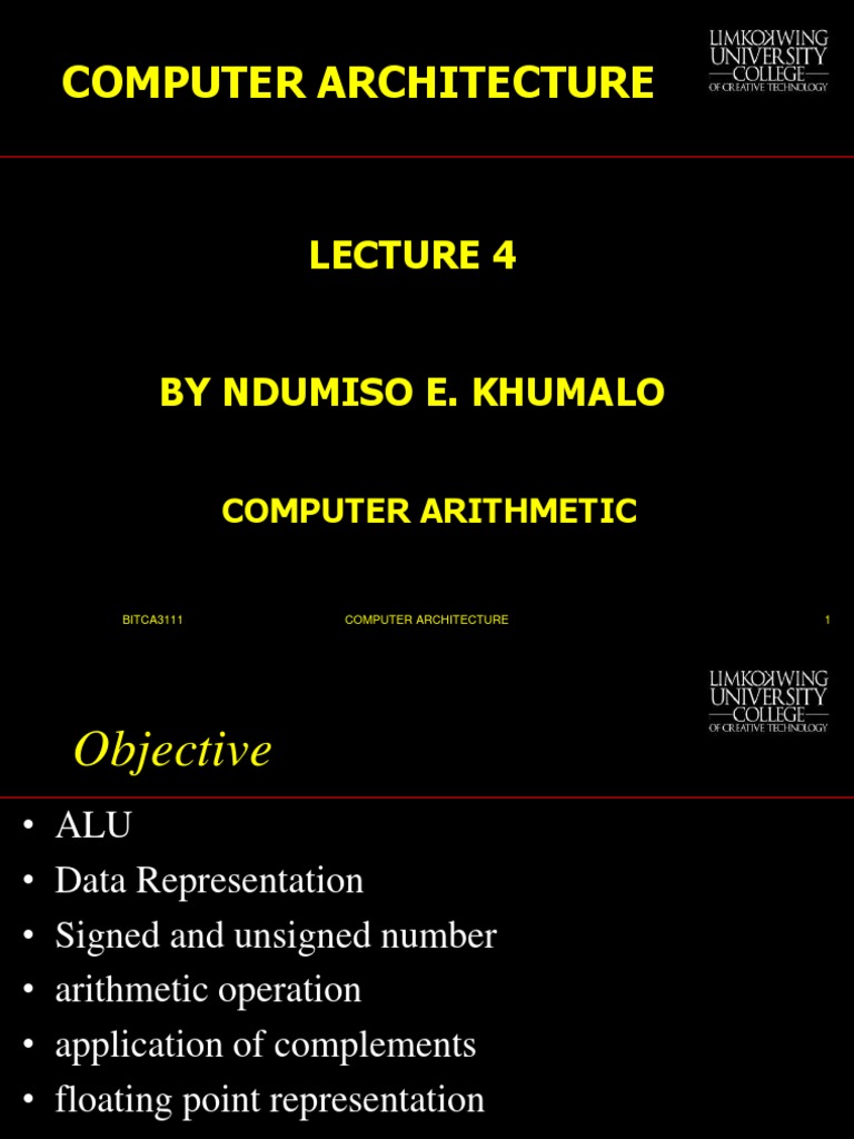 Lecture 4 - Computer Arithmetic | PDF | Subtraction | Multiplication