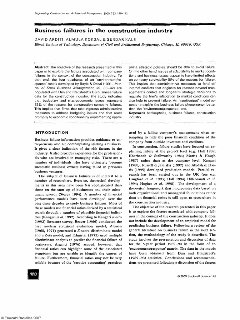 Causes of Construction Business Failures | PDF | Market (Economics ...