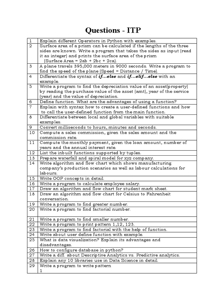 Questions list-ITP | PDF | Function (Mathematics) | Algorithms