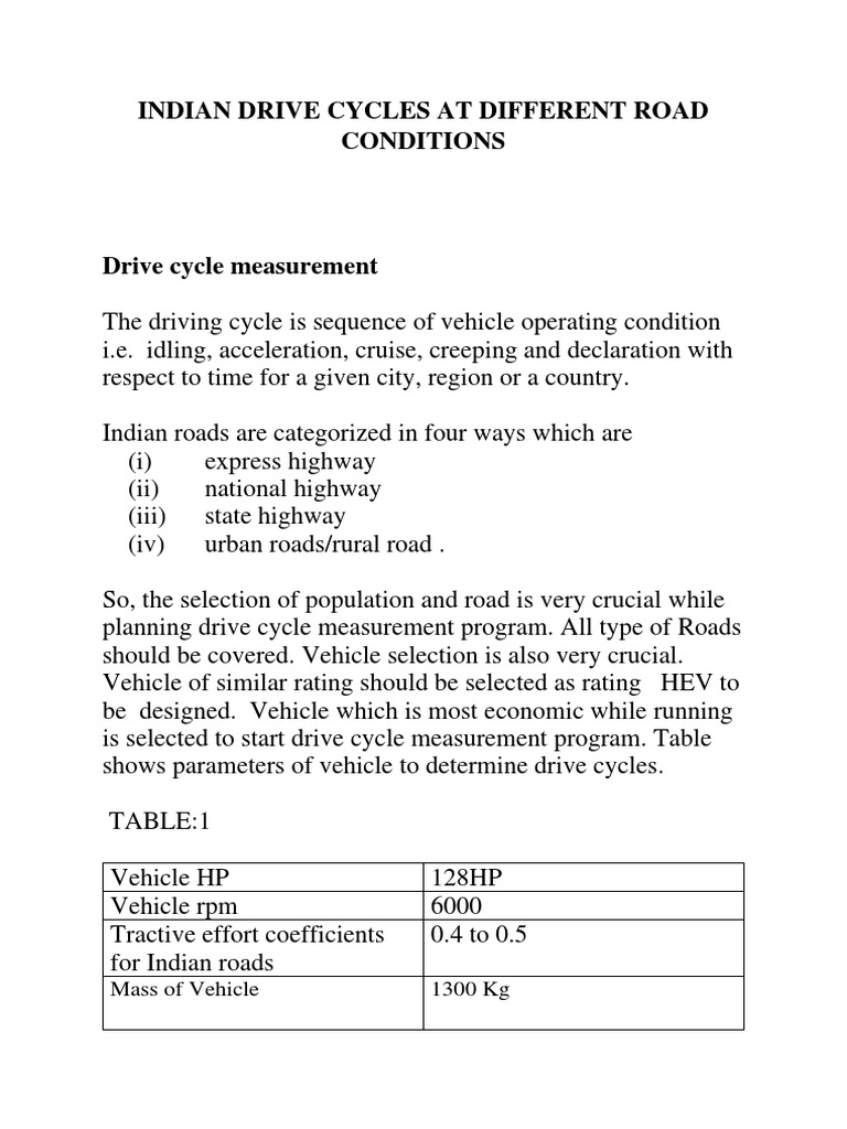 Indian Drive Cycles at Different Road Conditions | PDF | Hybrid Vehicle | Road