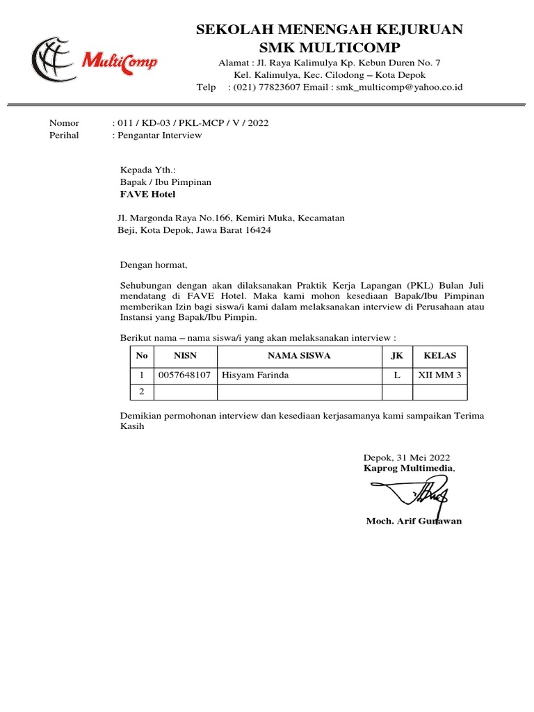 SURAT PENGANTAR Interview FAVE | PDF