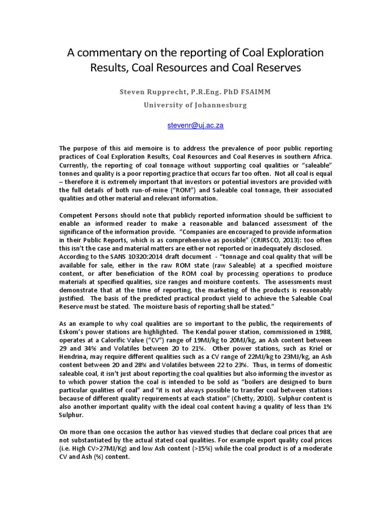 A Commentary On The Reporting of Coal Exploration Results | PDF | Coal ...