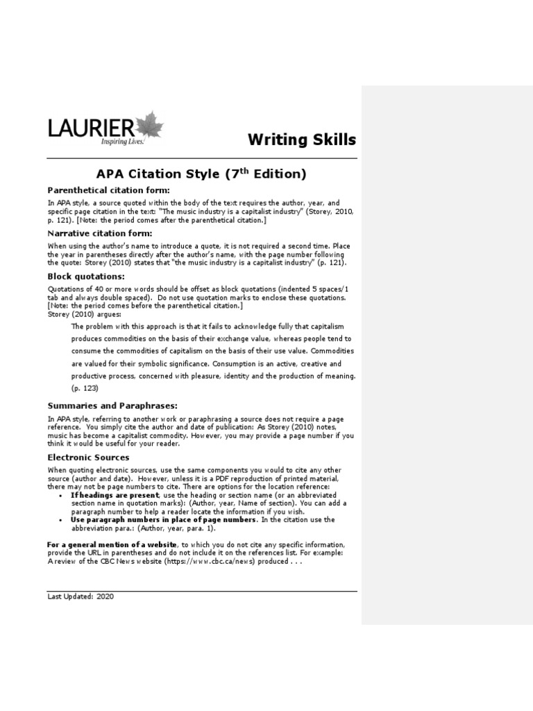 APA Citation Style 7th Edition | PDF | Citation | Apa Style