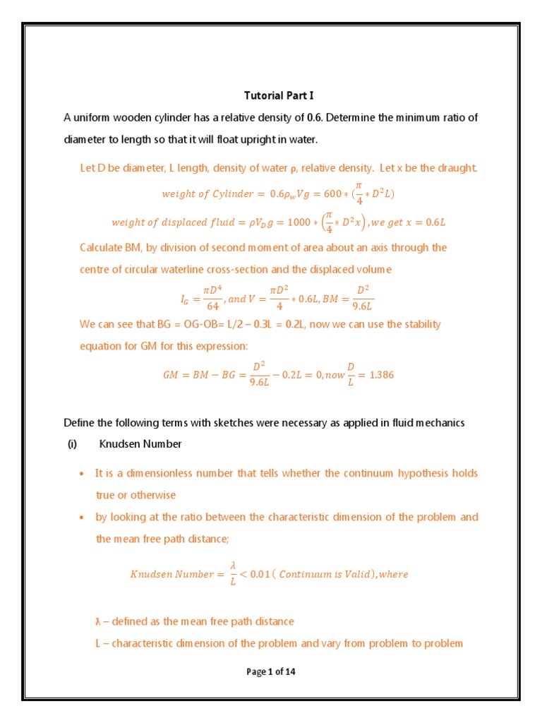 ME304. Tutorial I | PDF | Fluid Mechanics | Liquids