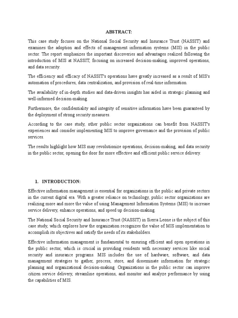 MIS in NASSIT Sierra Leone. | PDF | Welfare | Computer Network