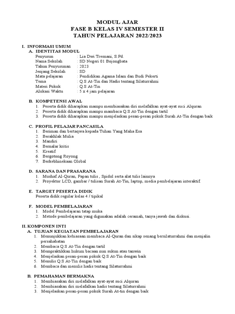 Modul Ajar PAI Kelas IV Semester 2 | PDF