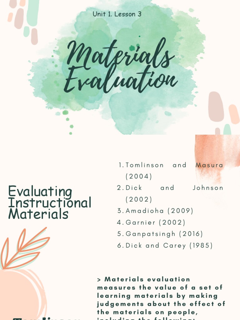 Materials Evaluation | PDF | Instructional Design | Cognition