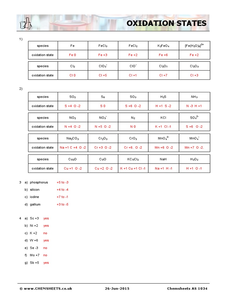 Chemsheets AS 1034 Oxidation States ANS | PDF