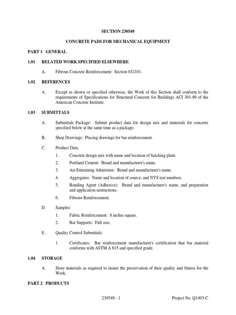 MECHANICAL PADS - CIVIL - Construction - Division 23 | PDF | Concrete ...