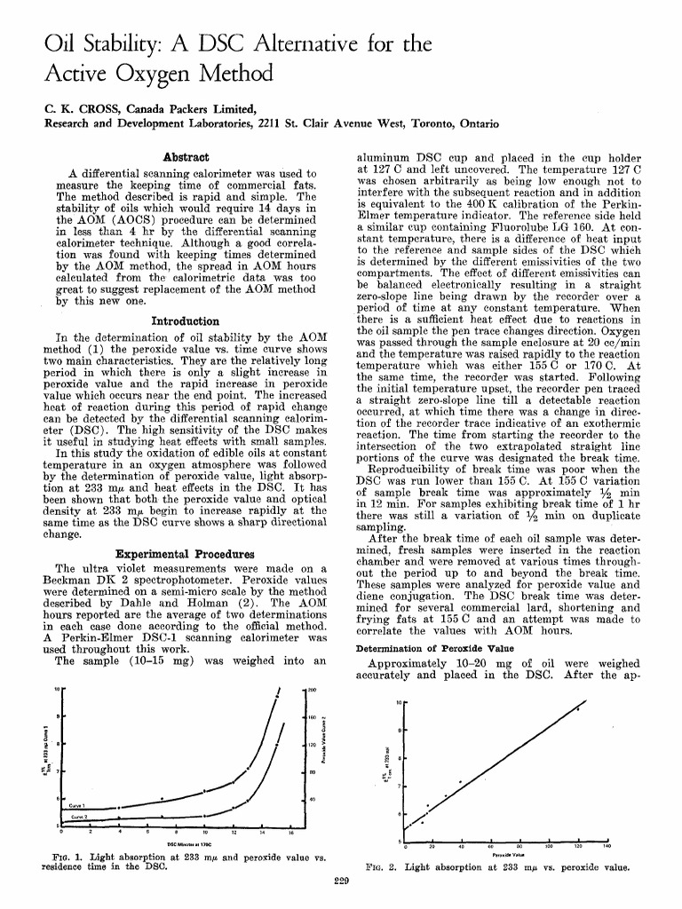 Oil Stability A DSC Alternative For The Active Oxygen Method | PDF ...