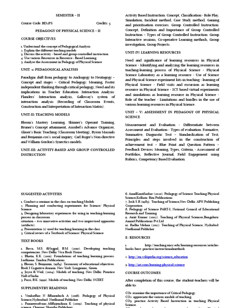 Pedagogy of Physical Science - II | PDF | Pedagogy | Learning