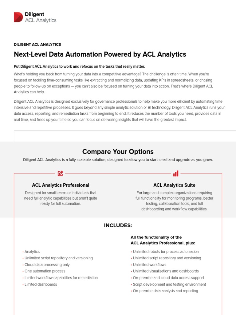 Product Sheet - Diligent ACL Analytics | Download Free PDF | Analytics | Audit