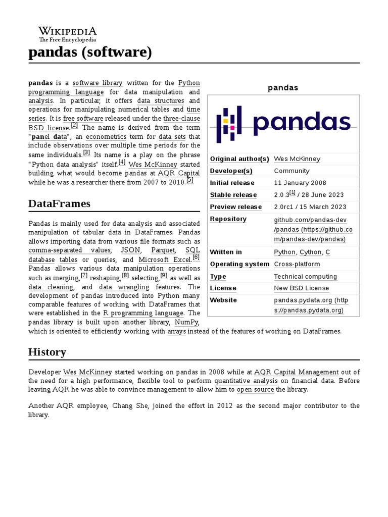 Pandas (Software) | Download Free PDF | Computing | Software Engineering Pandas (Software) | Download Free PDF | Computing | Software Engineering