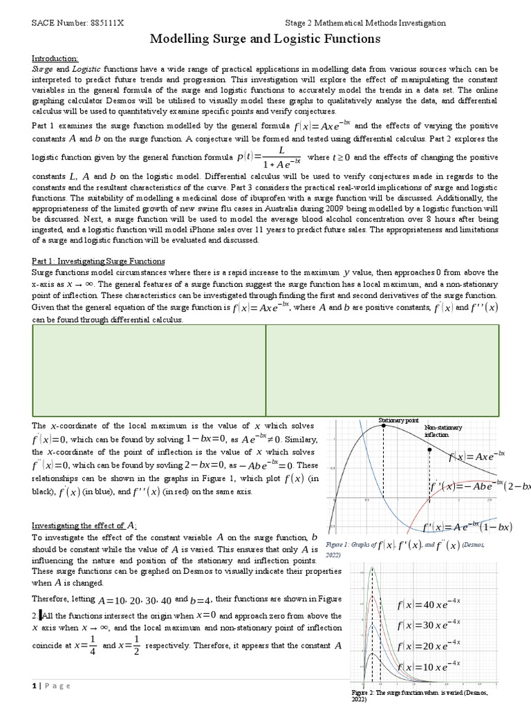 Surge and Logistic Functions Investigation | PDF | Derivative | Stationary Process