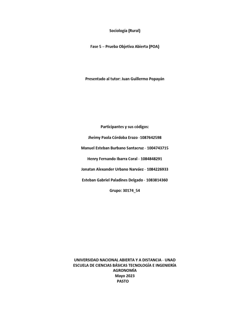 Fase 5 Prueba Objetiva Abierta (POA) | PDF | Sociología | Sociedad