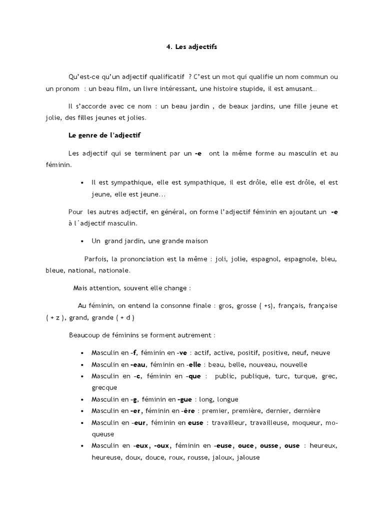 Adjectifs et accords en français | PDF | Genre grammatical | Mécanique ...