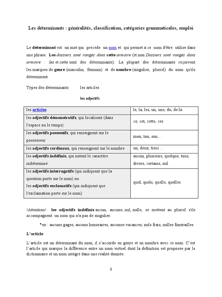 Comprendre les déterminants en français | PDF | Genre grammatical ...