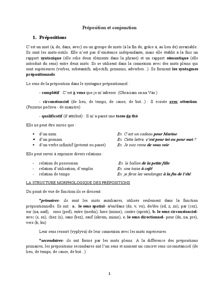 Prépositions et Conjonctions en Français | PDF | Clause | Adposition
