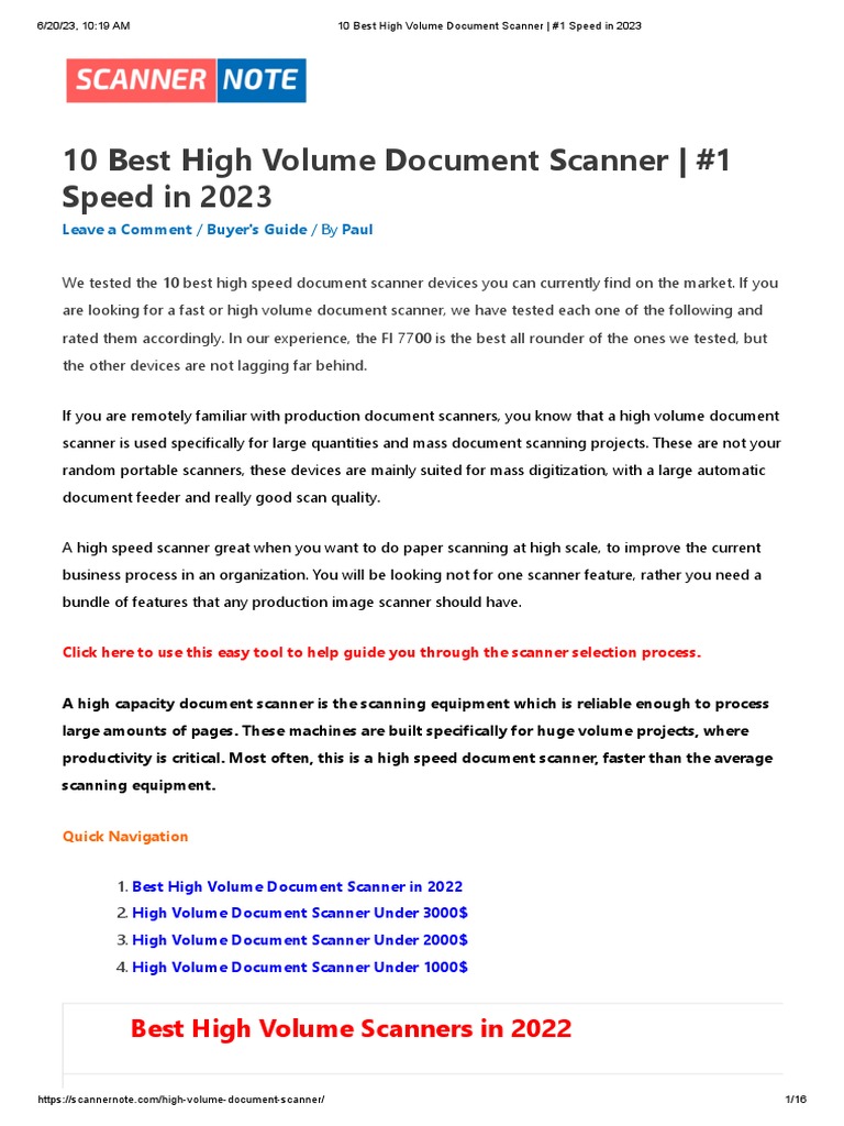 10 Best High Volume Document Scanner - #1 Speed in 2023 | PDF | Image Scanner | Optical ...