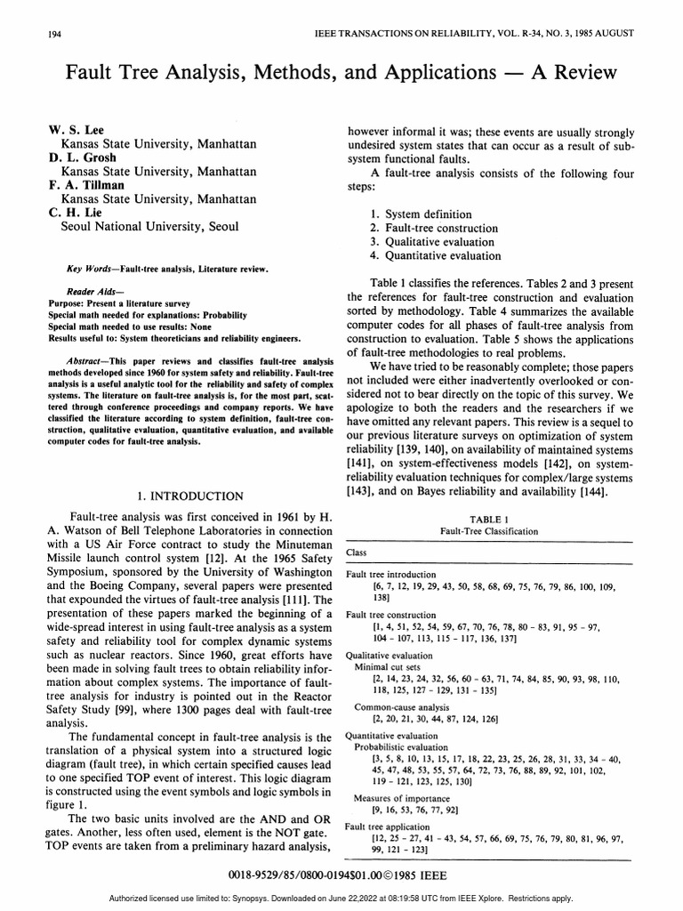 Fault Tree Analysis Methods and Applications A Review | Download Free PDF | Reliability ...